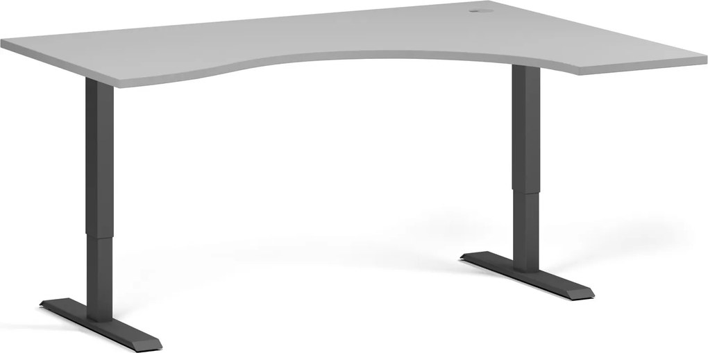 Ergonomický výškově nastavitelný stůl, černá podnož, šedá povrchová úprava
