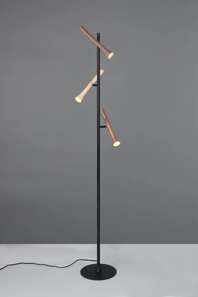Černá LED stojací lampa s kovovým stínidlem (výška 150 cm) Fiato – Trio