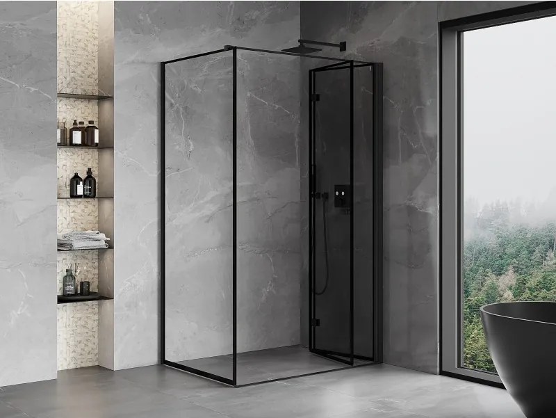 Mexen Mist-F T, 1-křídlý skládací sprchový kout pravý 110 x 100 cm, čiré sklo-černý rám, 8A6T-110-100-70-70-P
