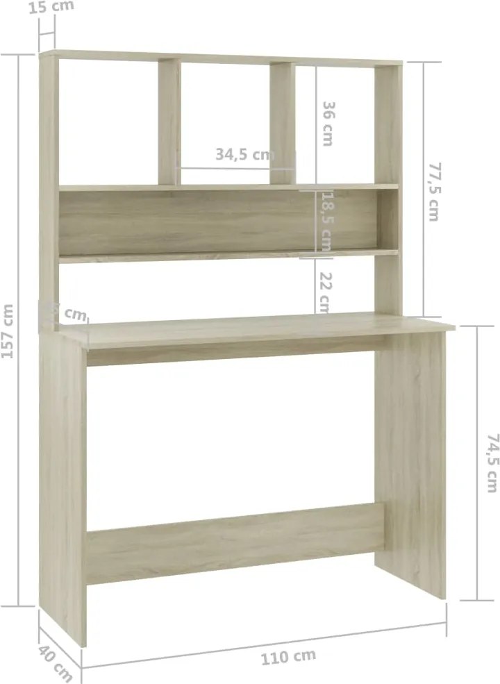 vidaXL Marketos Psací stůl s policemi dub sonoma 110 x 45 x 157 cm dřevotříska