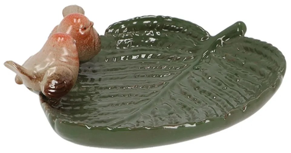 Napajedlo pro ptáky Leaf, 19x21 cm, keramika, zelená