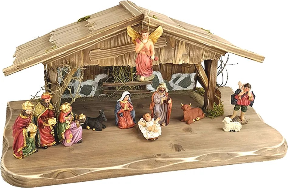 AMADEA Dřevěný betlém šedohnědý BEZ FIGUREK 45 cm
