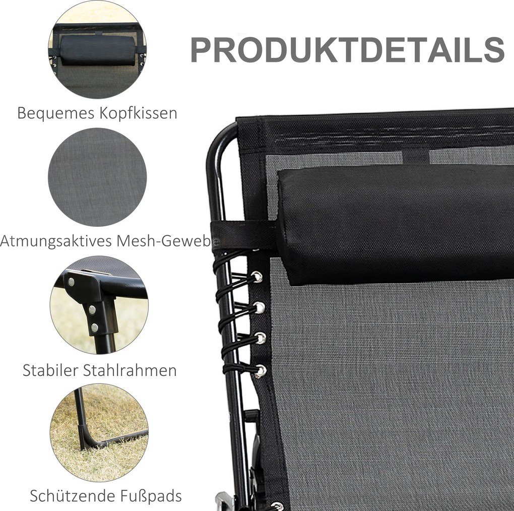 Outsunny Chaise longue skládací lehátko s nastavitelným opěradlem 5 poloh odnímatelná opěrka hlavy boční kapsa textilní potah ocelový rám 185 x 58 x …