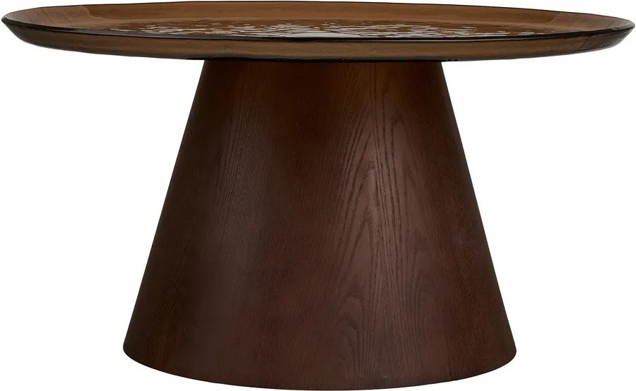 Tmavě hnědý kulatý konferenční stolek se skleněnou deskou ø 80 cm Orvieto – House Nordic