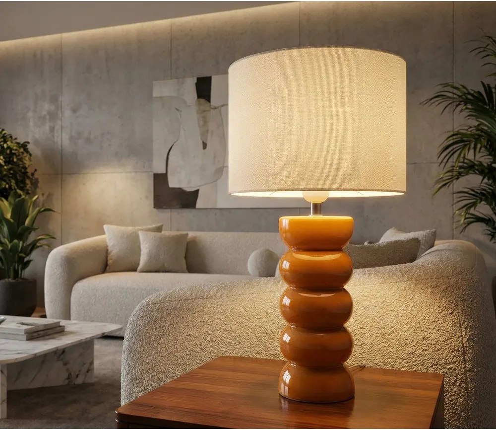 Keramická stolní lampa v hořčicové barvě/bílá s textilním stínidlem (výška 46 cm) Torr – Mauro Ferretti