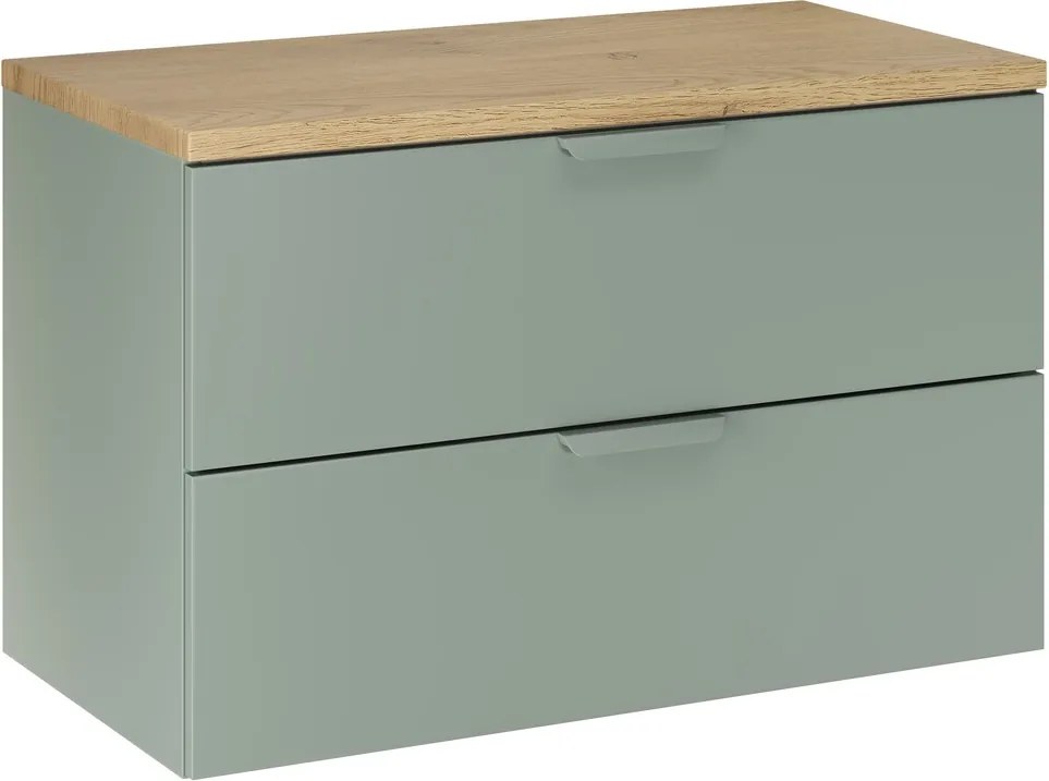 Závěsná skříňka pod umyvadlo Aster s deskou 80 cm zelená/dub cremona