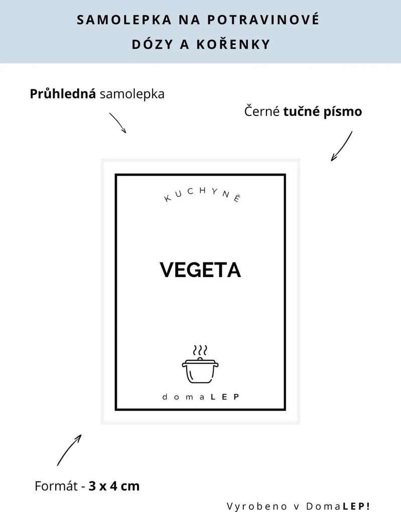 Samolepka na kořenky VEGETA průhledná 3 × 4 cm tučné písmo