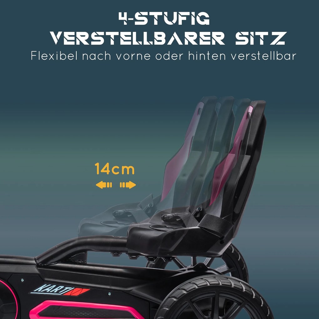 HOMCOM Pedalové Auto Go-Kart s Ruční Brzdou, Nastavitelným Sedákem, Předními a Zadními Rychlostmi, Vozidlo s EVA Koly, Dětské Kettcar pro Děti 3-8 Le…