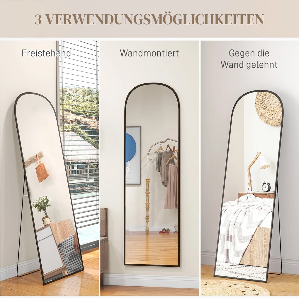 HOMCOM Celoplošné zrcadlo 1615 x 50 cm Stojací zrcadlo s rámem z hliníkové slitiny do obývacího pokoje Ložnice Černá | Aosom.de