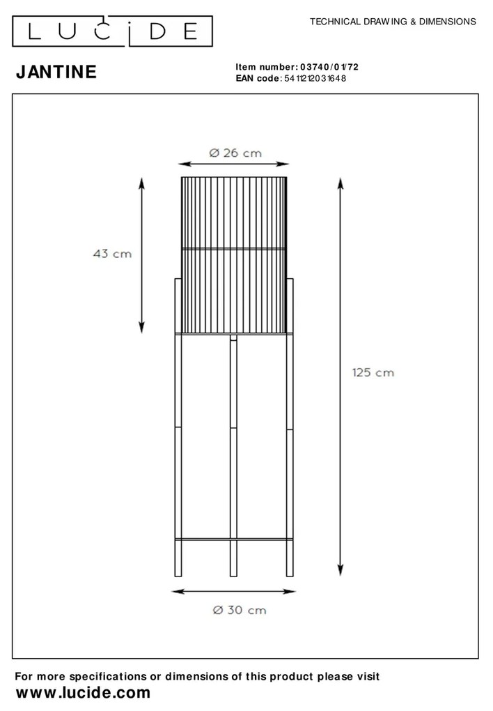 Lucide 03740/01/72 stojací lampa Jantine, přírodní, E27, 125cm