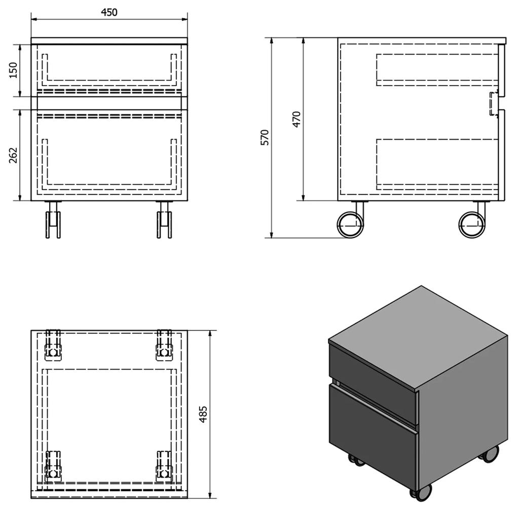 Sapho AVICE skříňka na kolečkách, 2x zásuvka 45x57x48,5cm, bílá - AV063-3030