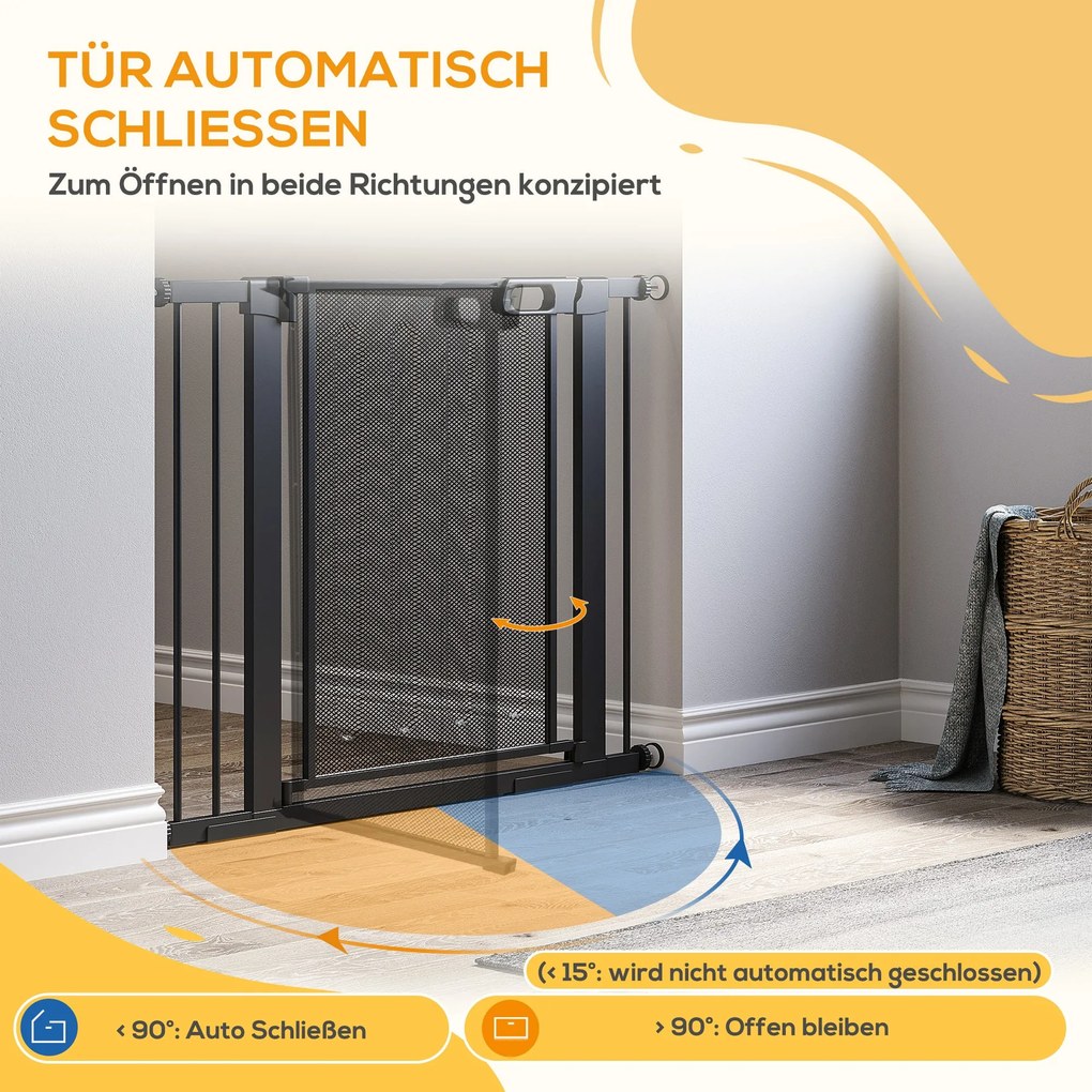 PawHut Zabradlí pro psy, Ochrana schodů, Bezvrtací záchrana, Bariéra pro šířku 75-103 cm, Automatické zavírání, Pro děti a kočky, Ocel, Černá