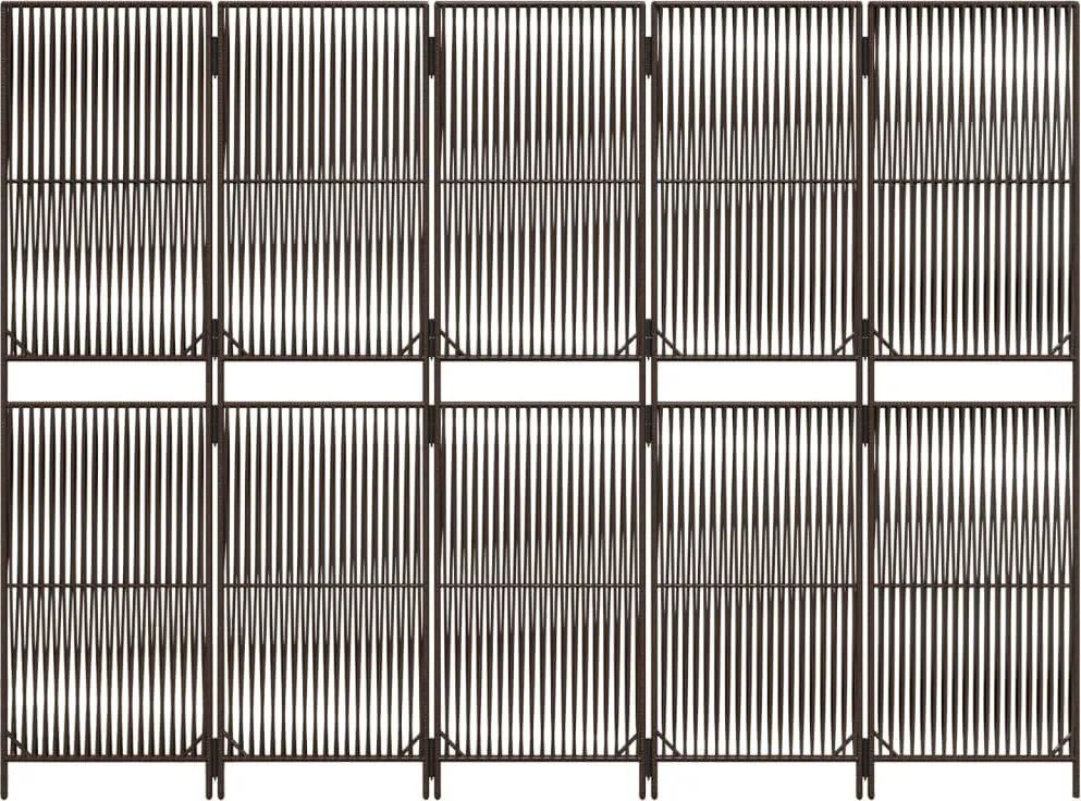 vidaXL Dělicí stěna 5 panelů polyratan [365380] Barva: Hnědá