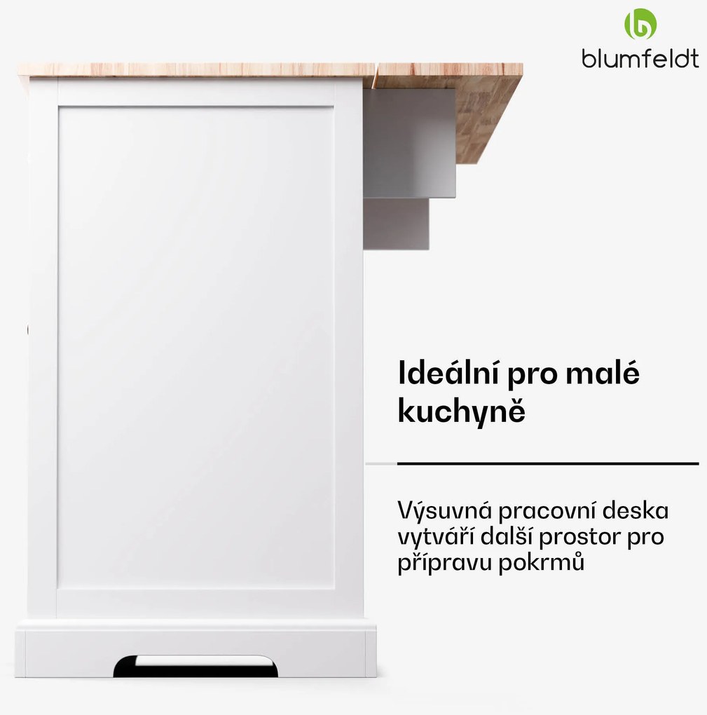 Blumfeldt Etsu, kuchyňský ostrůvek, výsuvná pracovní deska, 2 zásuvky, 4 dvířka, lze použít jako jídelní stůl, úložný prostor, snadno se čistí