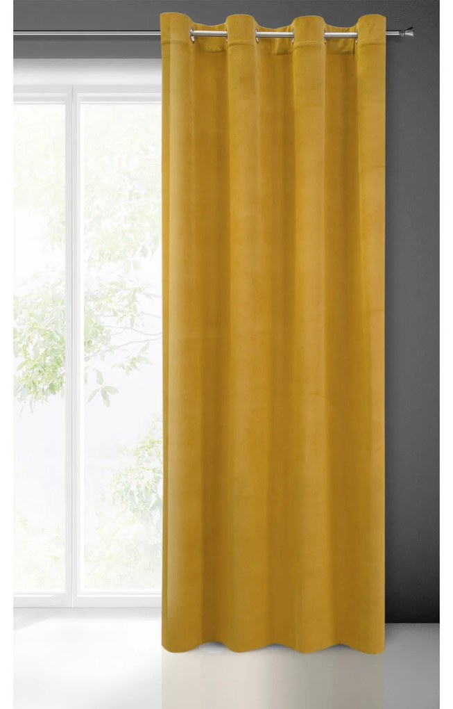 ZATEMŇOVACÍ ZÁVĚS NA KROUŽCÍCH MILO 140X250 CM HOŘČICOVÁ