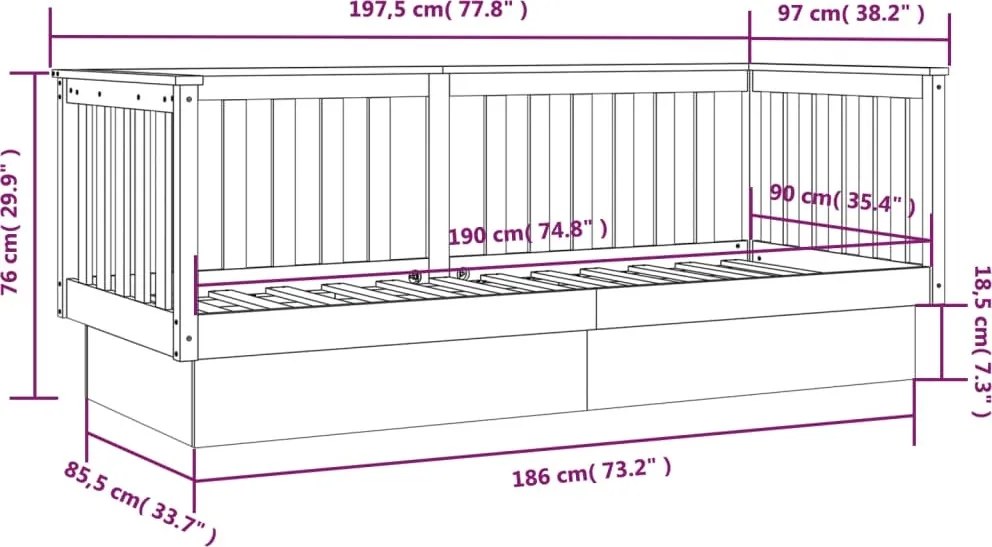 vidaXL Válenda 90 x 190 cm masivní borové dřevo [821581] Barva: Šedá