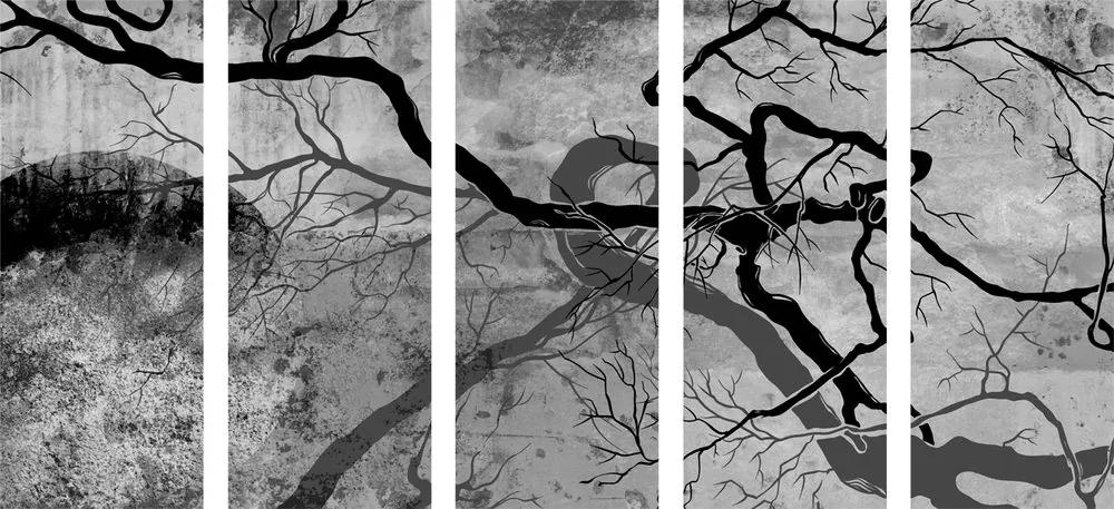 5-dílný obraz surrealistické stromy v černobílém provedení Varianta: 100x50