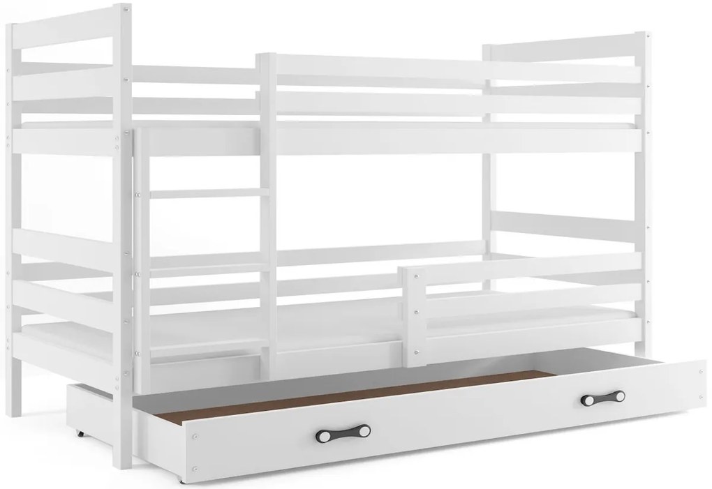 Expedo Patrová postel RAFAL 2 + úložný prostor + matrace + rošt ZDARMA, 80x190 cm, bílý, bílá