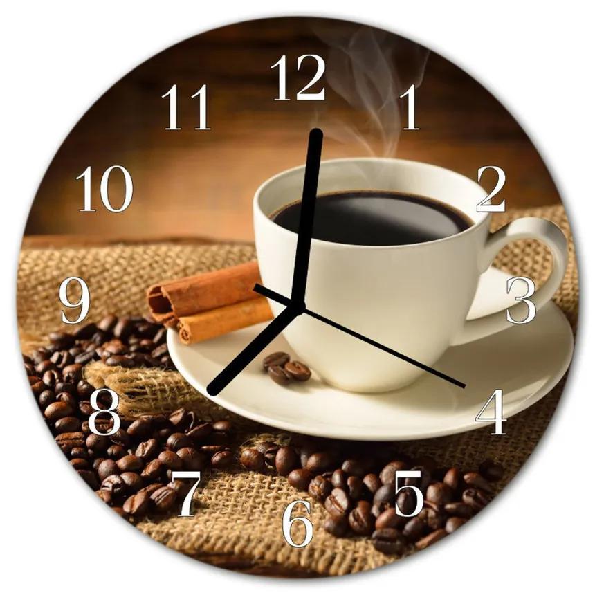 Nástenné skleněné hodiny káva fi 30 cm