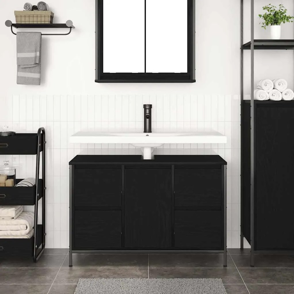 Skříňka Pod Umyvadlo Se Zásuvkami Černý Dub 90X34,5X60 Cm