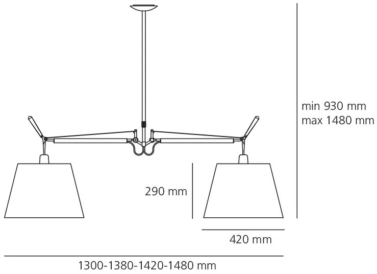 Artemide 0630010A Tolomeo Basculante sospensione due bracci, designové závěsné svítidlo, 2x150W E27, bez stínítkem