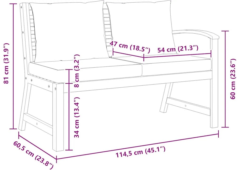vidaXL Marketos Zahradní lavice 114,5 cm tmavě šedá poduška masivní akácie