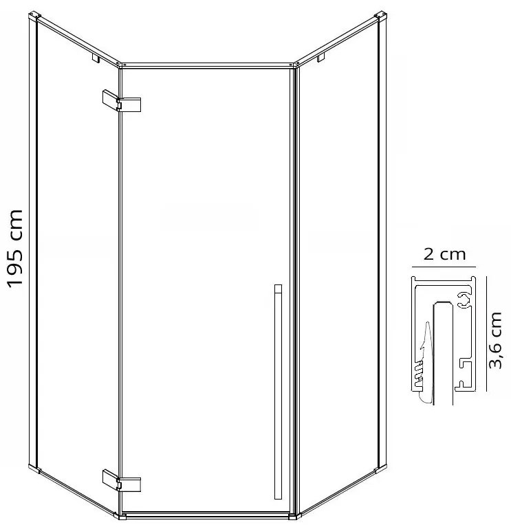 Rea Diamond, 5-úhelníkový sprchový kout 100x100, 6mm čiré sklo, zlatý profil, REA-K6616