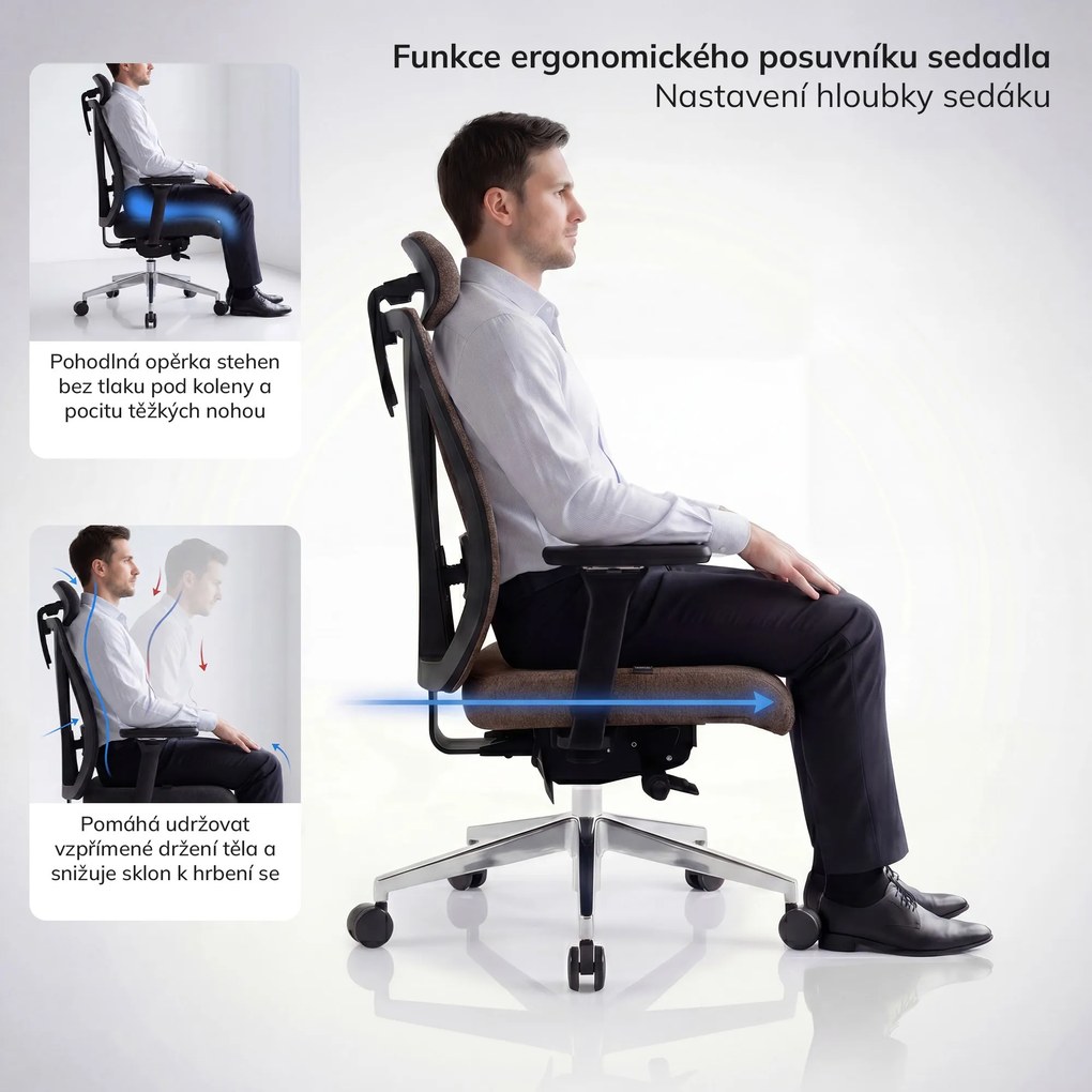 Ergonomická otočná kancelářská židle, hnědá: VECTOR