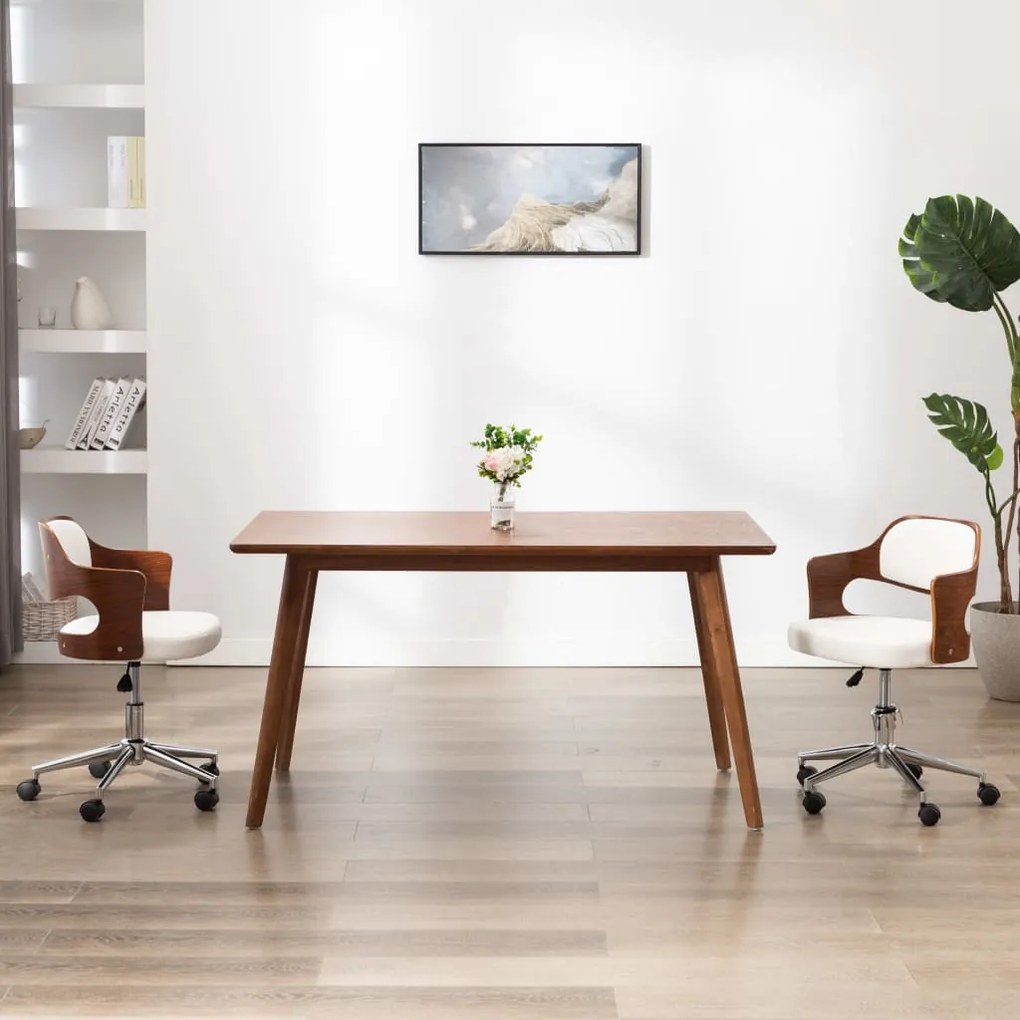 Otočná kancelářská židle bílá ohýbané dřevo a umělá kůže