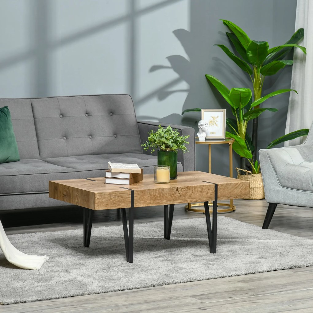 HOMCOM Konferenční stolek Odkládací stolek 105 x 60 x 42 cm s nastavitelnými podnožemi, industriální design, vyrobeno z MDF a kovu, přírodní dřevo | …