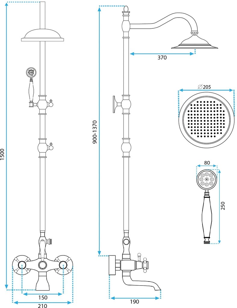 Rea Bergamo, sprchový set v retro stylu, černá matná, REA-P5001
