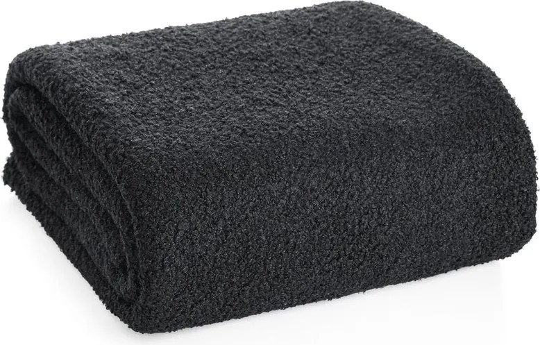 Přehoz na postel 200x220 Bukla černá jehněčí kůže z mikrovlákna Eurofirany