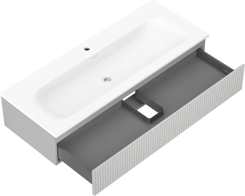 Mexen Rivel, koupelnová skříňka 120 cm s umyvadlem Vela, 1 zásuvka, drážkovaná, šedá matná/bílá, 91A20-12023-1-BF62-W23M01