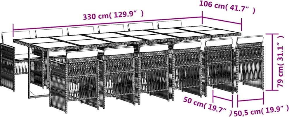 13dílný zahradní jídelní set s poduškami černý polyratan 3210943