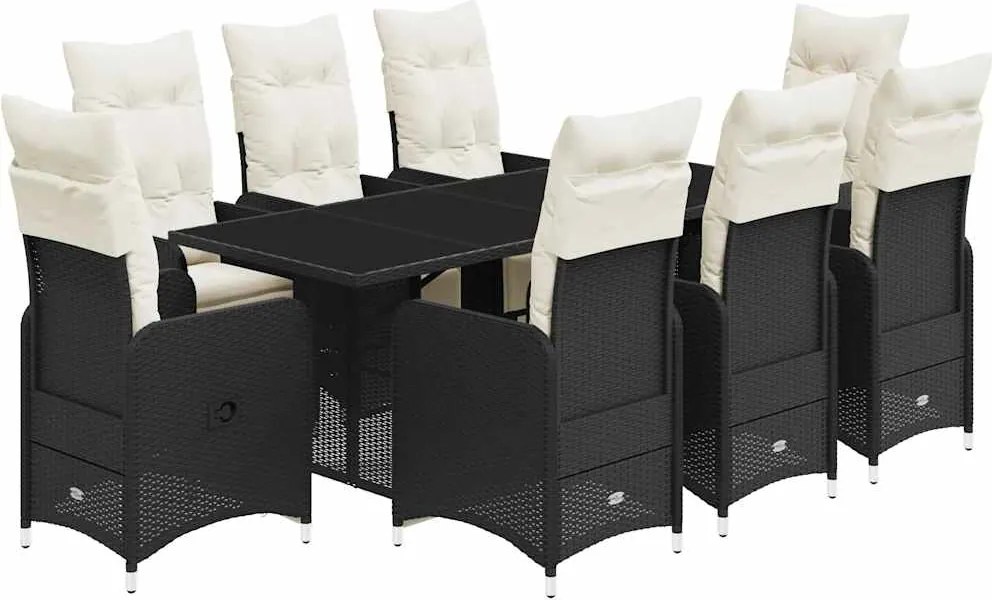 9dílný zahradní bistro set s poduškami černý polyratan 3277142