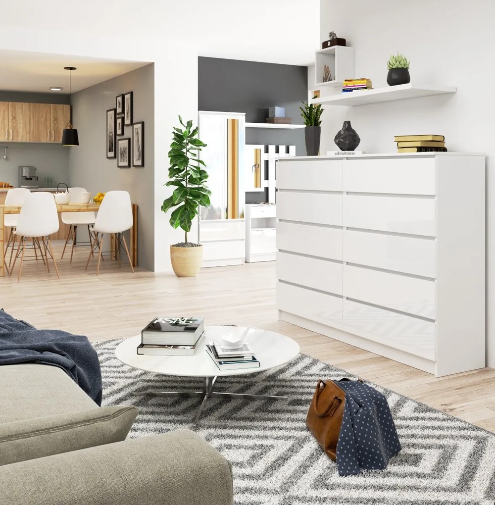 Komoda Rollo K 160 cm bílá lesklá