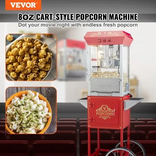 Popcorn Popper Stroj s vozíkem Popcorn Maker 850 W 227 g 11,4 l červený