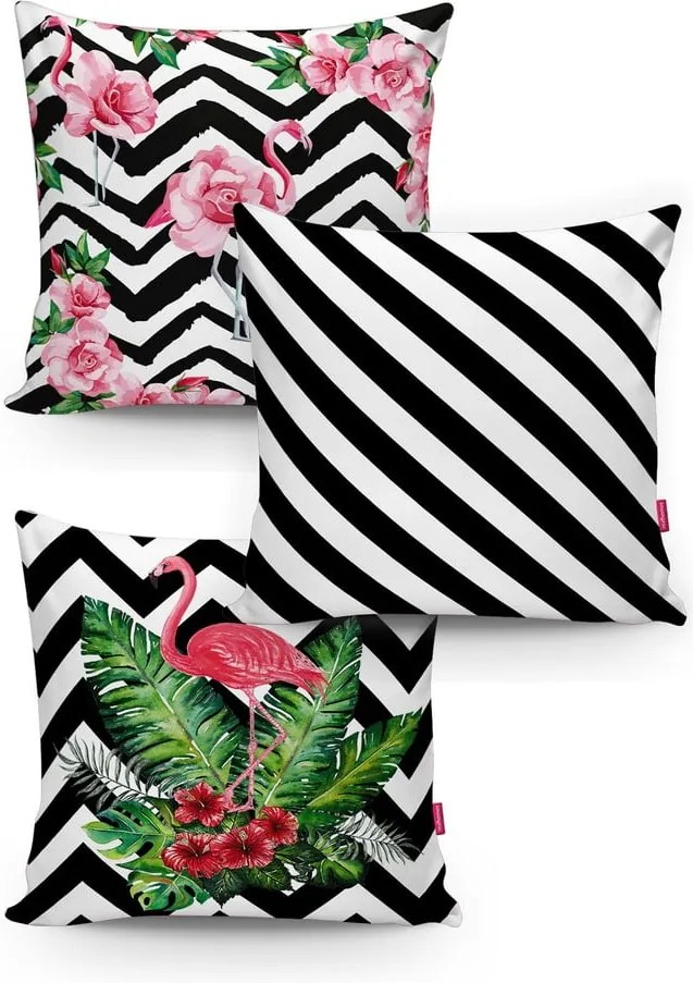 Sada 3 povlaků na polštáře Minimalist Cushion Covers BW Stripes Jungle, 45 x 45 cm