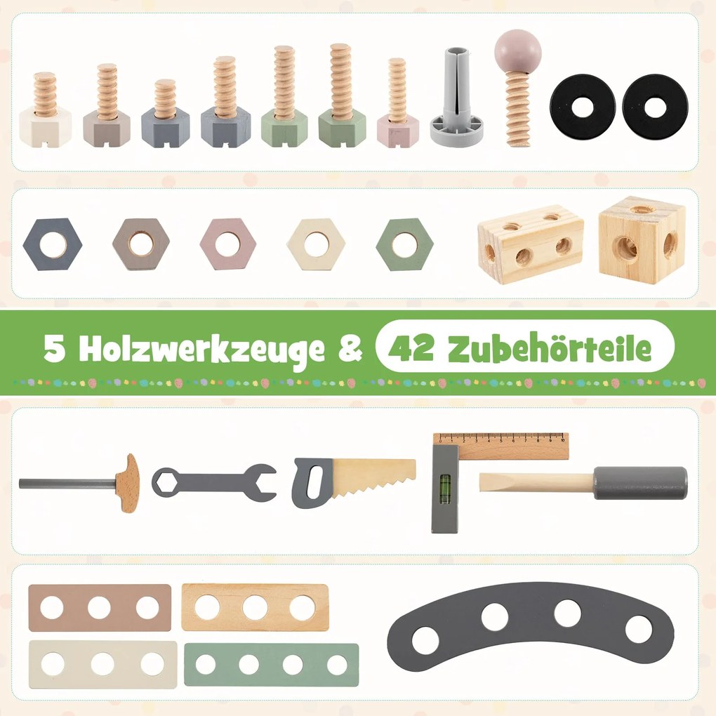 Costway 2-in-1 Dřevěný kočárek a lavička na nářadí Hrací pracovní stůl