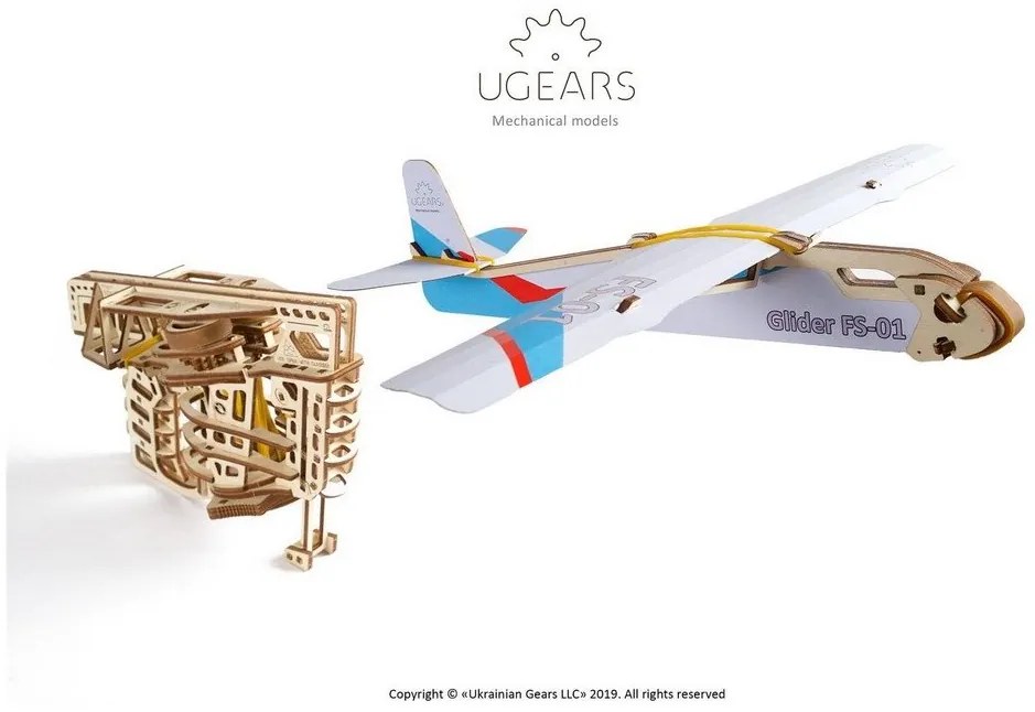 Ugears 3D dřevěné mechanické puzzle Vystřelovací letadlo