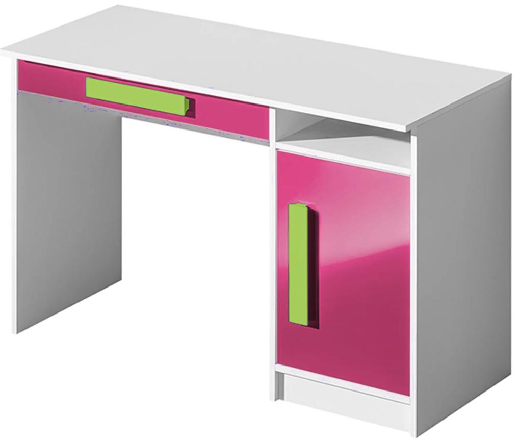 Psací stůl GULIVER 9 Domel 120/80/50 barva: bílý mat/růžový lesk/fialové úchyty