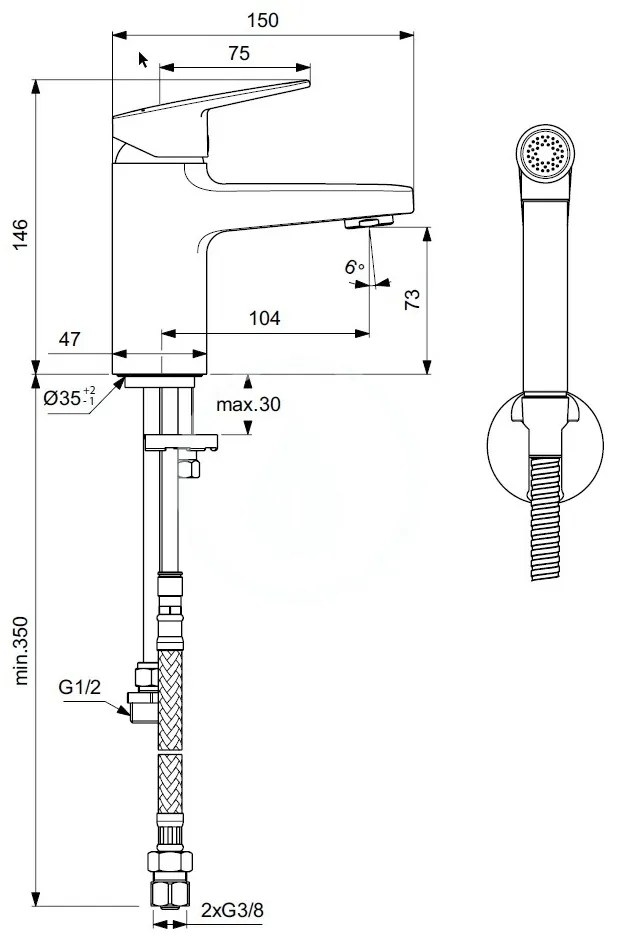 Ideal Standard - Umyvadlová baterie s bidetovou sprškou, chrom