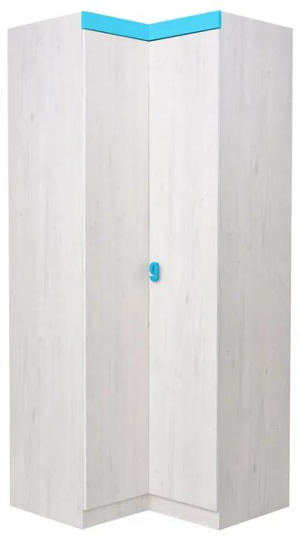 Dětská rohová skříň NUMERO - dub bílý/modrá