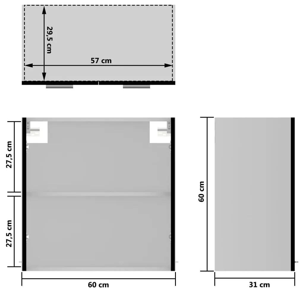 vidaXL Marketos Závěsná skleněná skříňka "Lyon" černá 60 x 31 x 60 cm, dřevěné