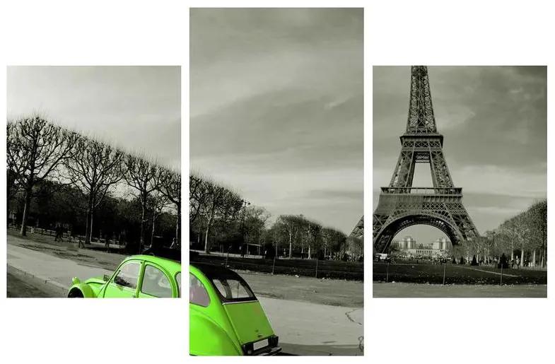Obraz Eiffelovy věže a zeleného auta (90x60 cm)