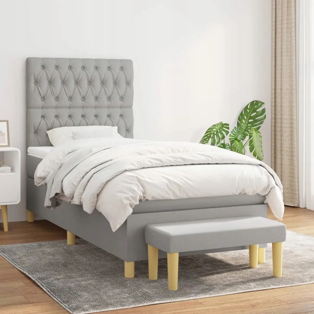 Box Spring Postel S Matrací Textil Světle Šedá Prošívaný design 100 x 200