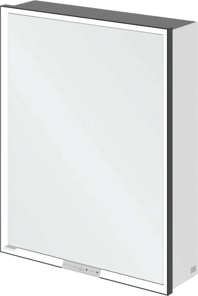 Villeroy & Boch My View+ - Zrcadlová skříňka s LED osvětlením 60x75x17 cm, 1 dvířka, panty vpravo, Brilliant White/matná černá B4816RVE