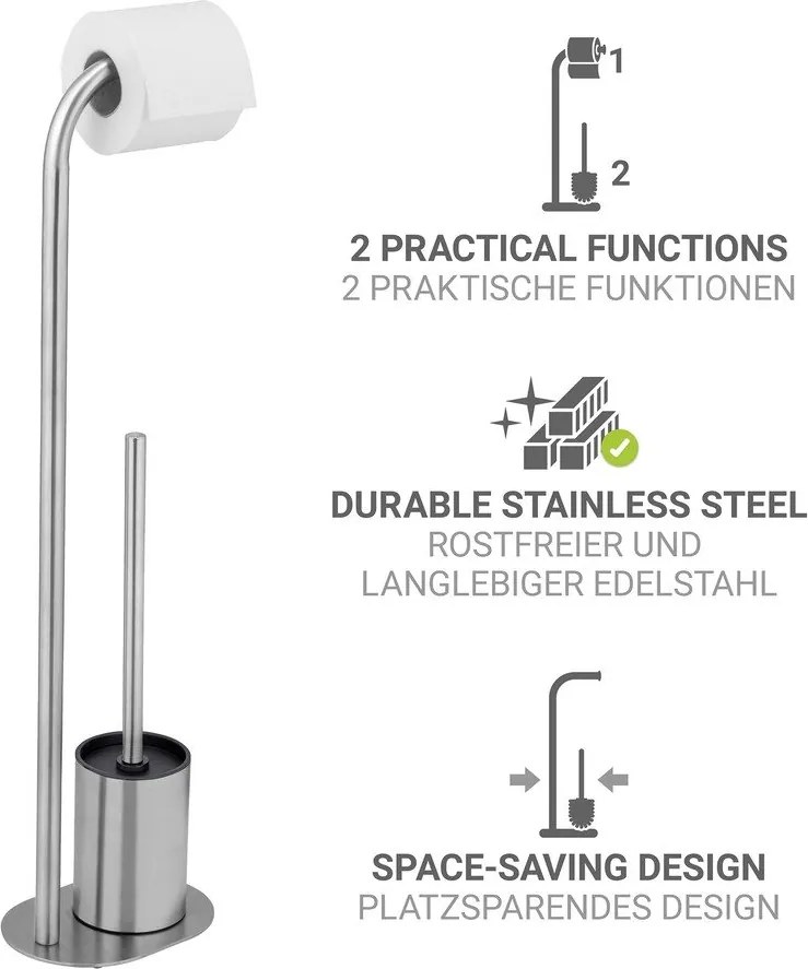 Stojan na toaletní papír se štětkou z nerezové oceli v matně stříbrné barvě Levante – Wenko