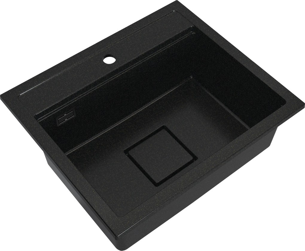 Gamma Quadro 5850, 1-komorový granitový dřez 580x495x220 mm, černá-zlatá, GMA-ZLE000232