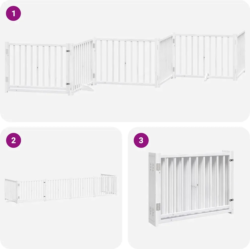 Zábrana pro psy s dvířky skládací 6 panelů bílá 480 cm topol 3155729